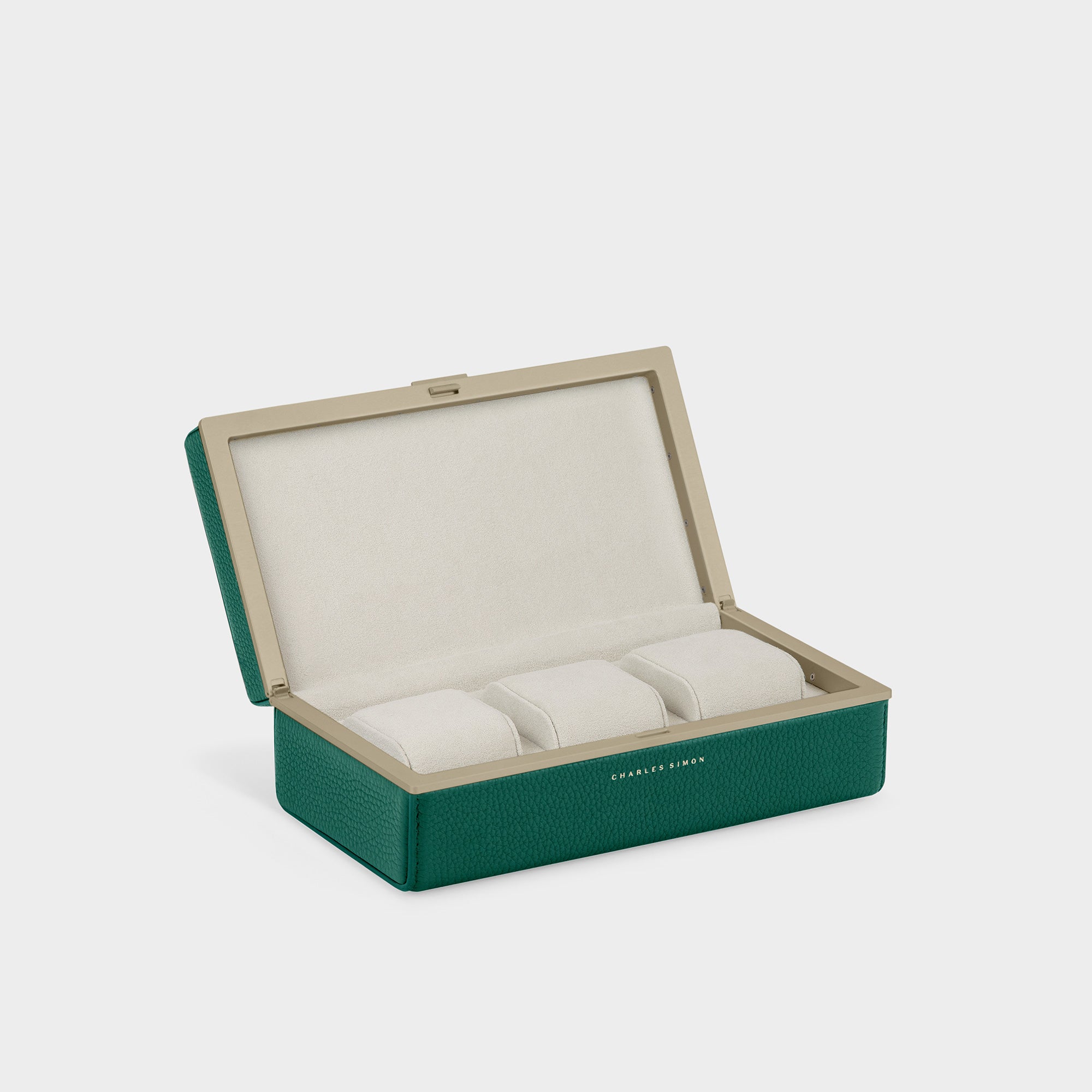 Eaton 3 Watch Case in emerald and champagne - Charles Simon